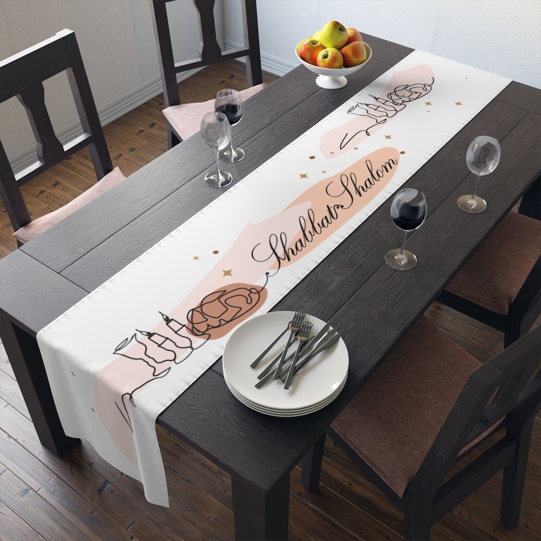 Minimalist Line Art Jewish Table Runner, Shabat Shalom Runner - Shabbat ...