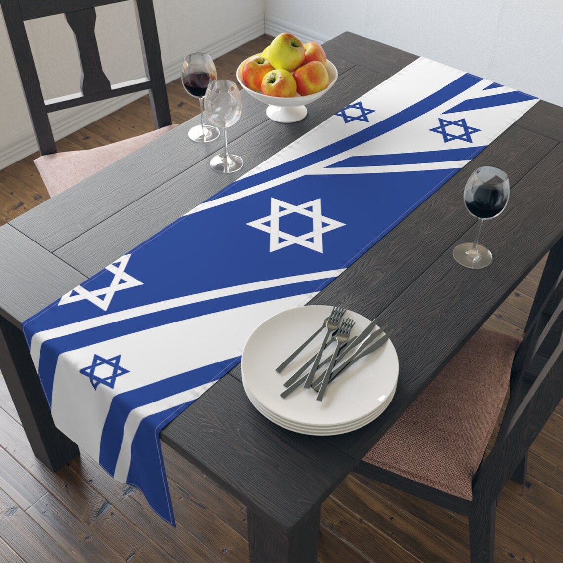 Israel Flag Runner, Israeli Table Decor, Jewish Table Linen, Zion Table ...