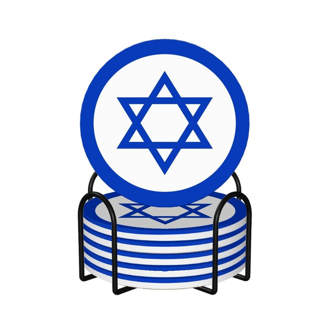 Israel Flag Round Ceramic Coasters Set of 6 , Star of David Coasters ...