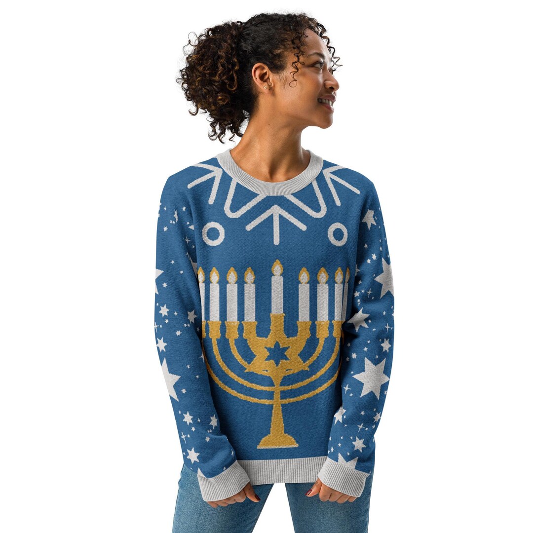 Ugly Hanukkah Sweater, Jewish Xmas Sweater, Hanukkah Crew Neck, Knitted ...