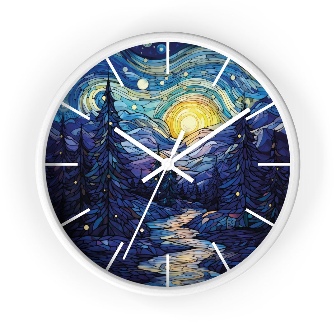 Starry Night Clock, Vincent Van Gogh Stained Glass Style Wooden Wall ...