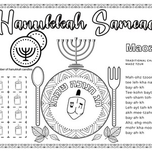 Download and Print Hanukkah Placemat, Digital Coloring Page PDF ...