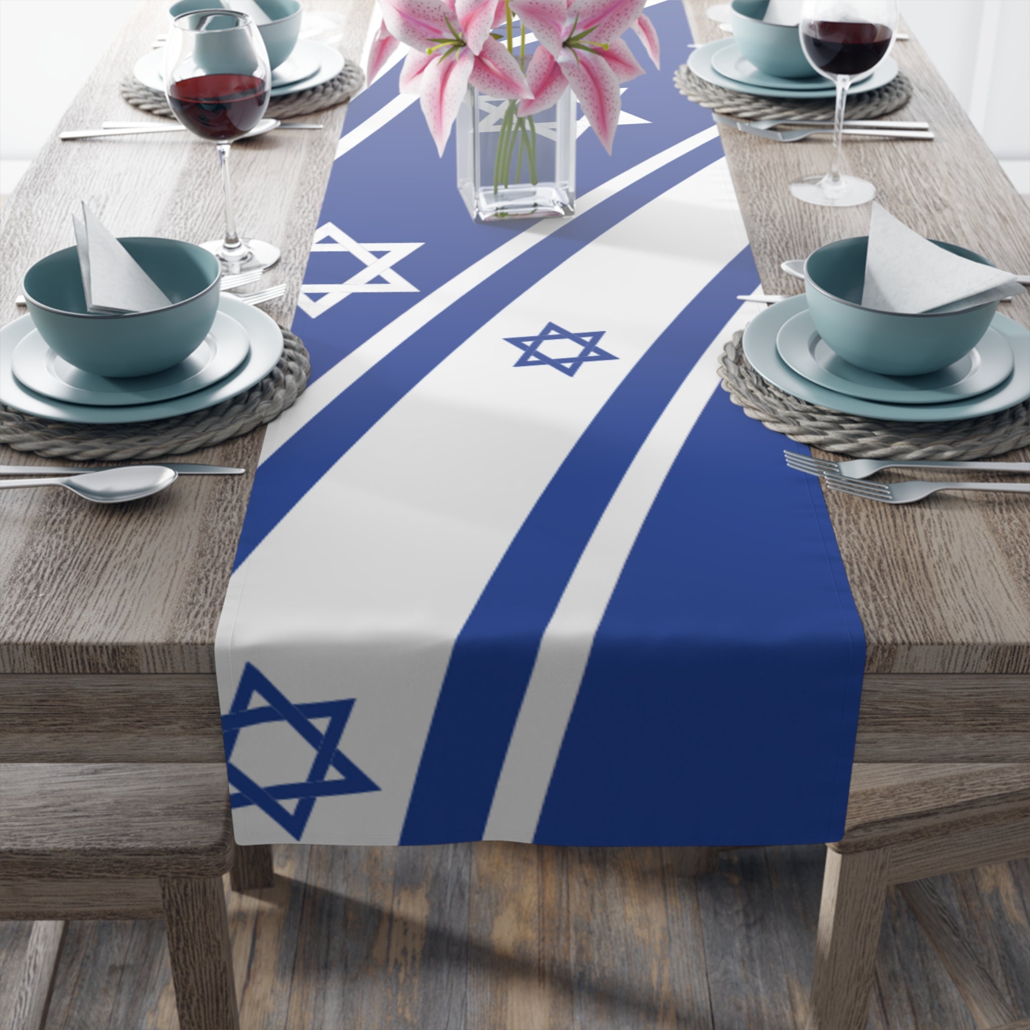 Israel Flag Runner, Israeli Table Decor, Jewish Table Linen, Zion Table ...