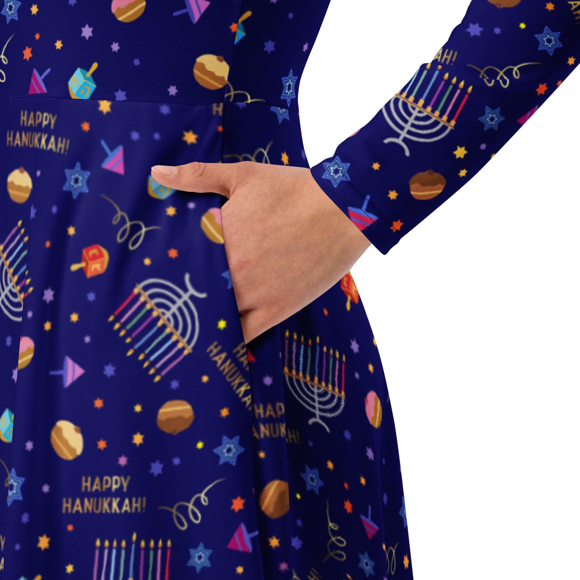 Hanukkah Long Sleeve Midi Dress - Star of David Dreidel ,jewish Holiday ...