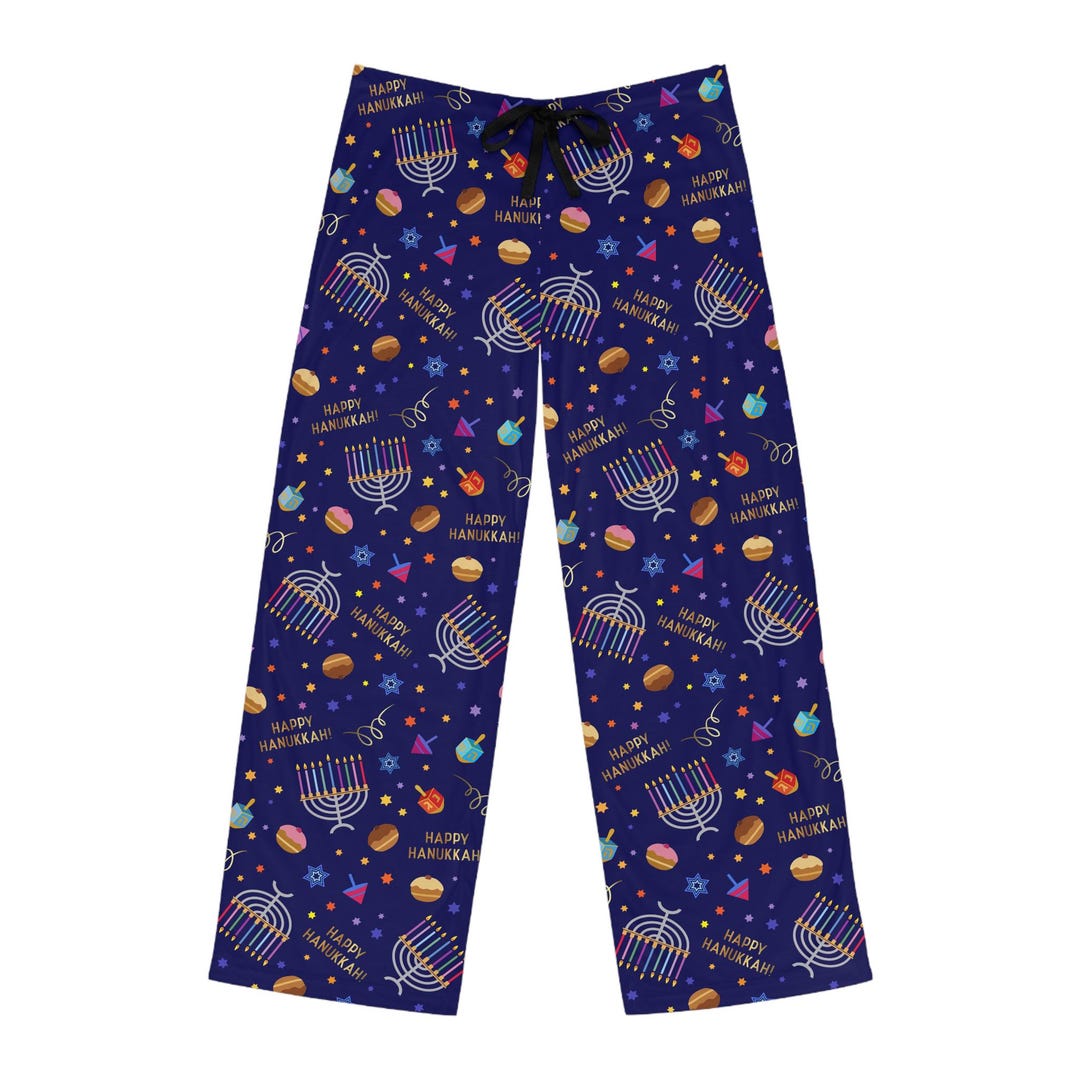 Chanukah Pajama Pants, Dridul Donut Menorah Men's Jewish Holiday Lounge ...