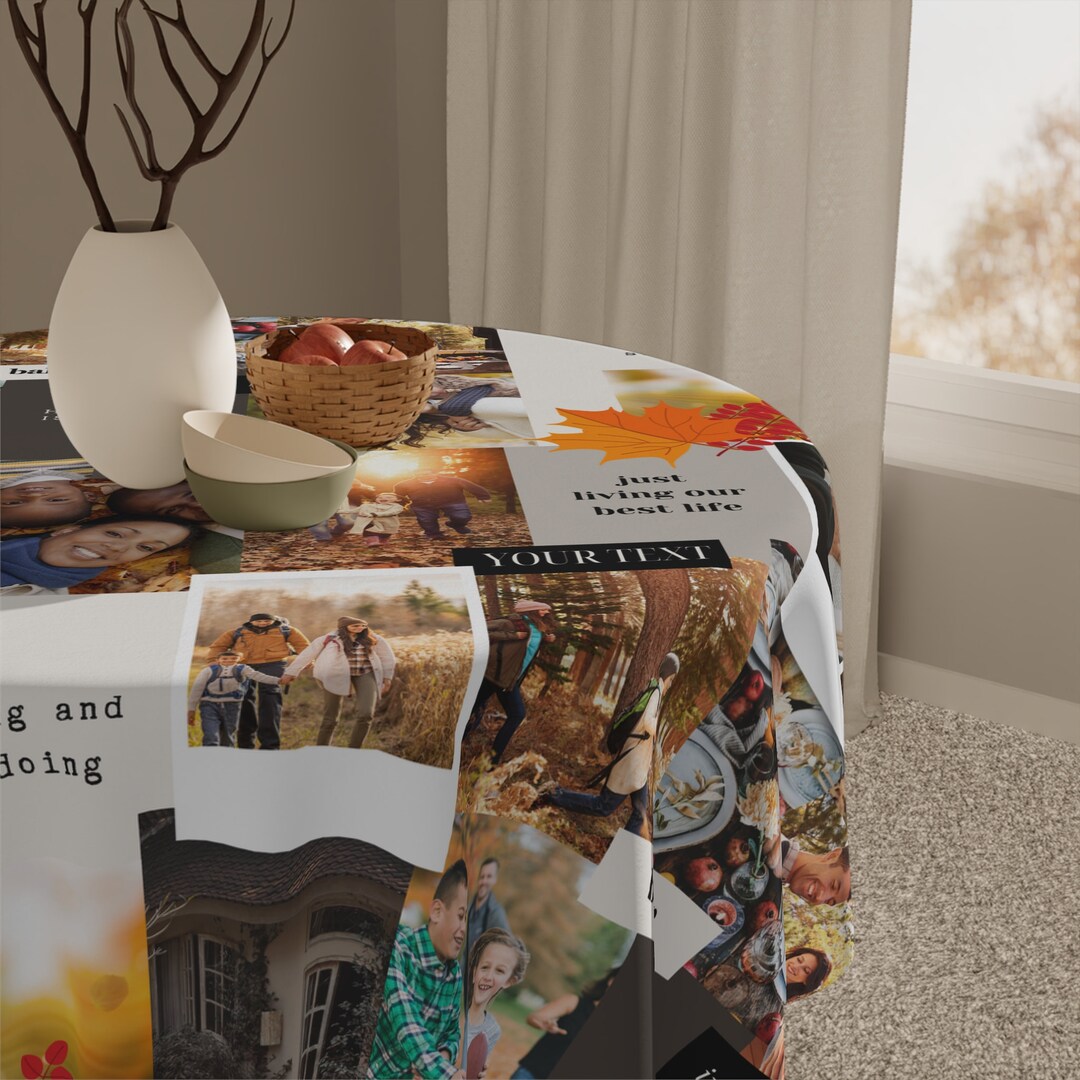 Photo Collage Tapestry Custom Tablecloth , Custom Family Fall ...