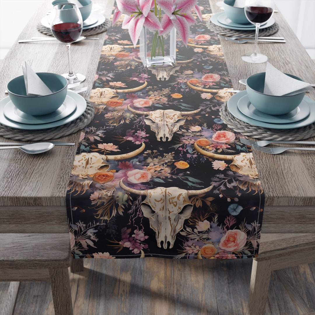 Western Bull Table Runner | Floral Rustic Elegance Home Decor | Western ...