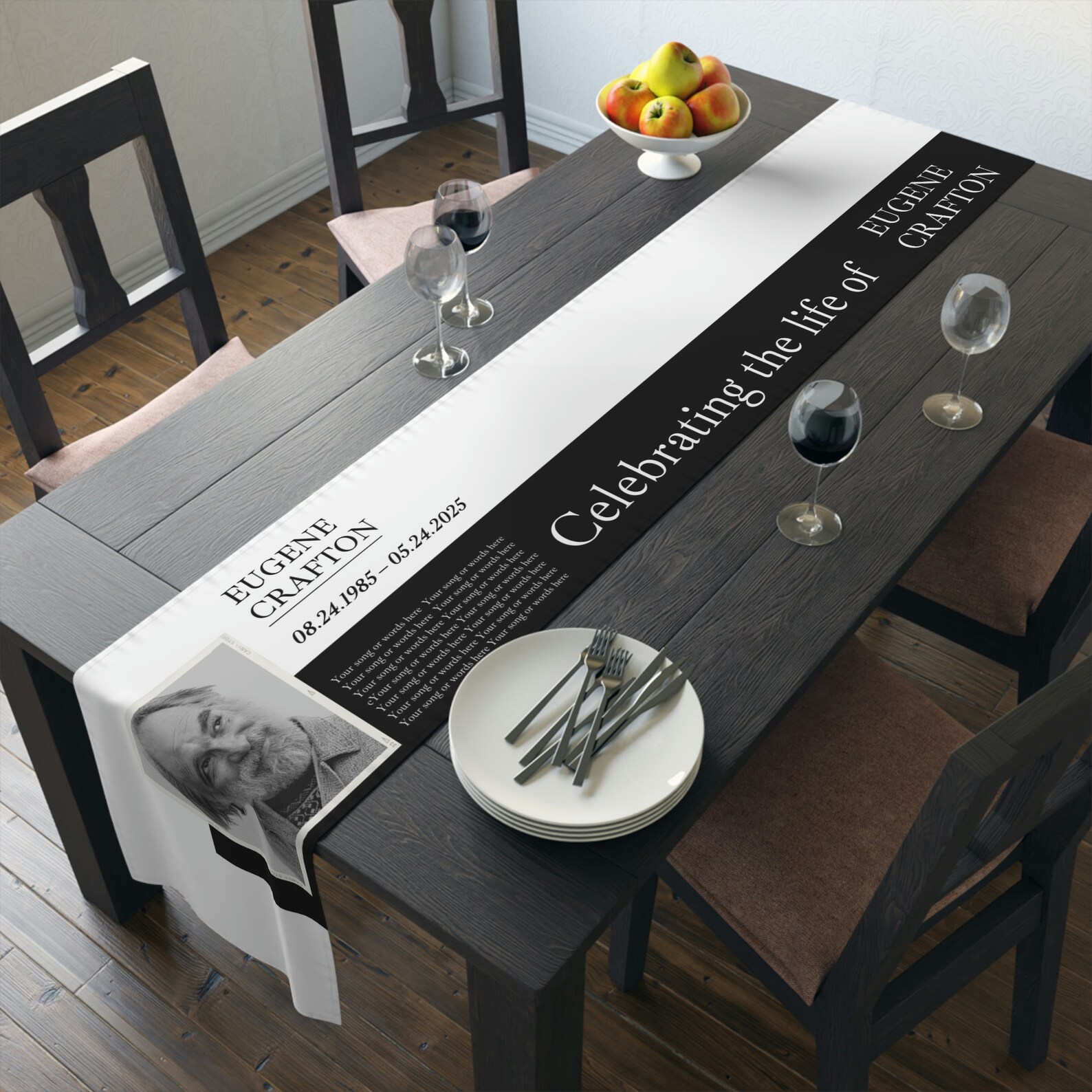 Personalized Memorial Photo Table Runner, Sympathy Gift for Funeral ...