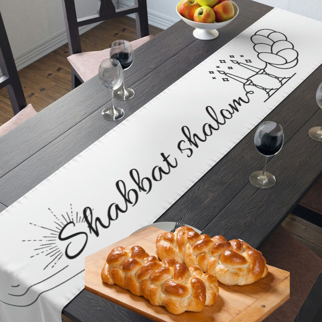 Shabbat Shalom Table Runner , Shabbat Candle Lighting Art - Etsy