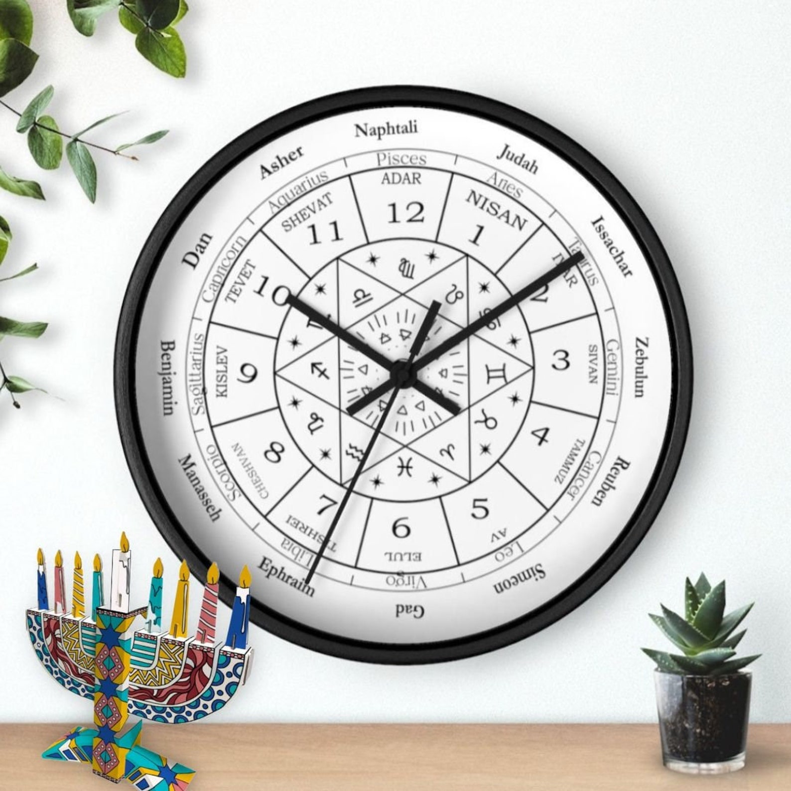 Jewish Calendar Wall Clock 12 Tribes of Israel , Jewish Clock /hebrew ...