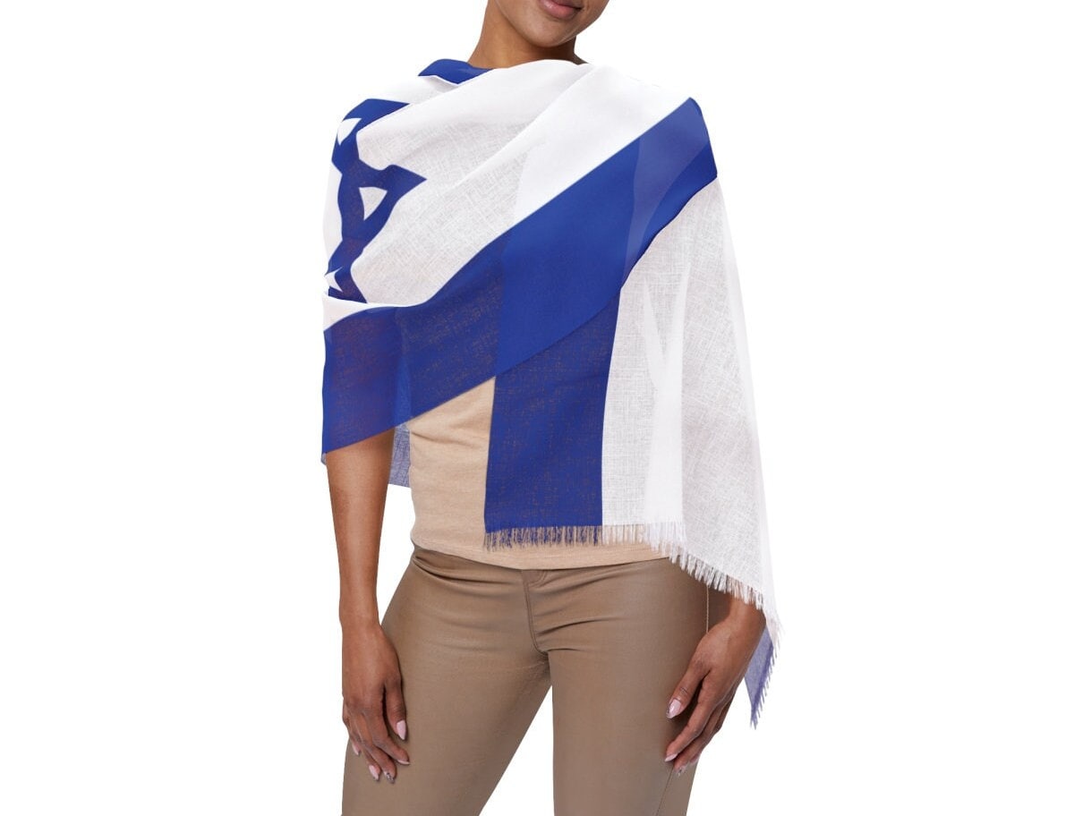 Long Israeli Flag Scarf - Blue & White With Star of David Unique ...