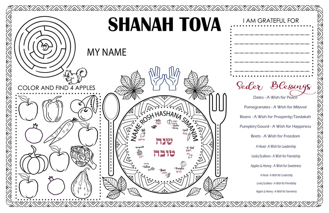 Download and Print Rosh Hashanah Seder Placemat, Simanim / Signs and ...