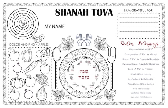Download and Print Rosh Hashanah Seder Placemat Simanim / - Etsy Canada