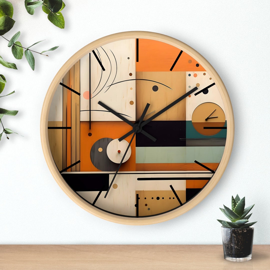 Mid Century Modern Wall Clock, Wooden Living Room Wall Decor, Abstract ...