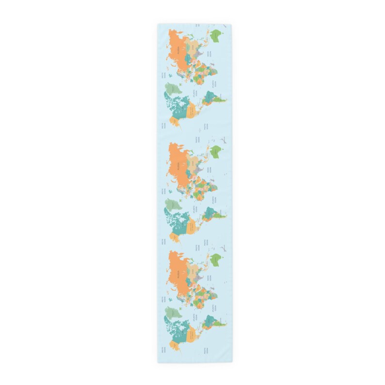 Blue World Map Table Runner , Map Table Runner, World Table Runner ...