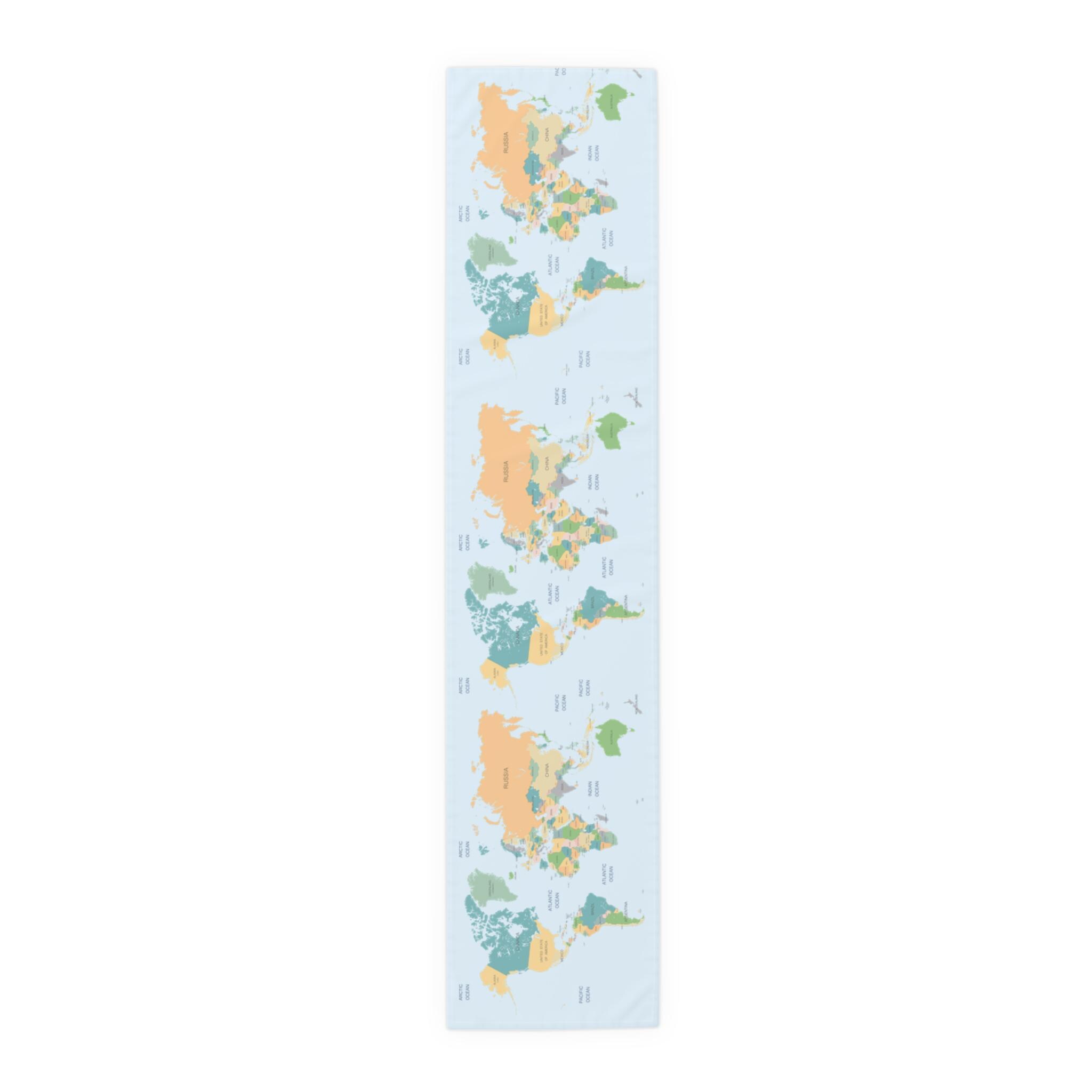 Blue World Map Table Runner , Map Table Runner, World Table Runner ...