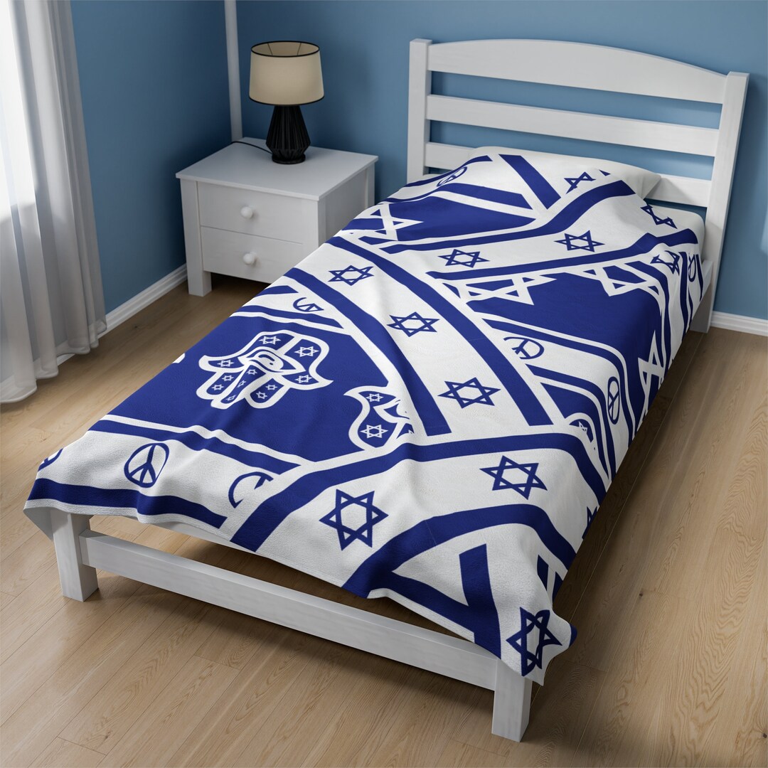 Hamsa Love Israel Blanket, Peace Sign Jewish Blanket , Hanukkah Gifts ...