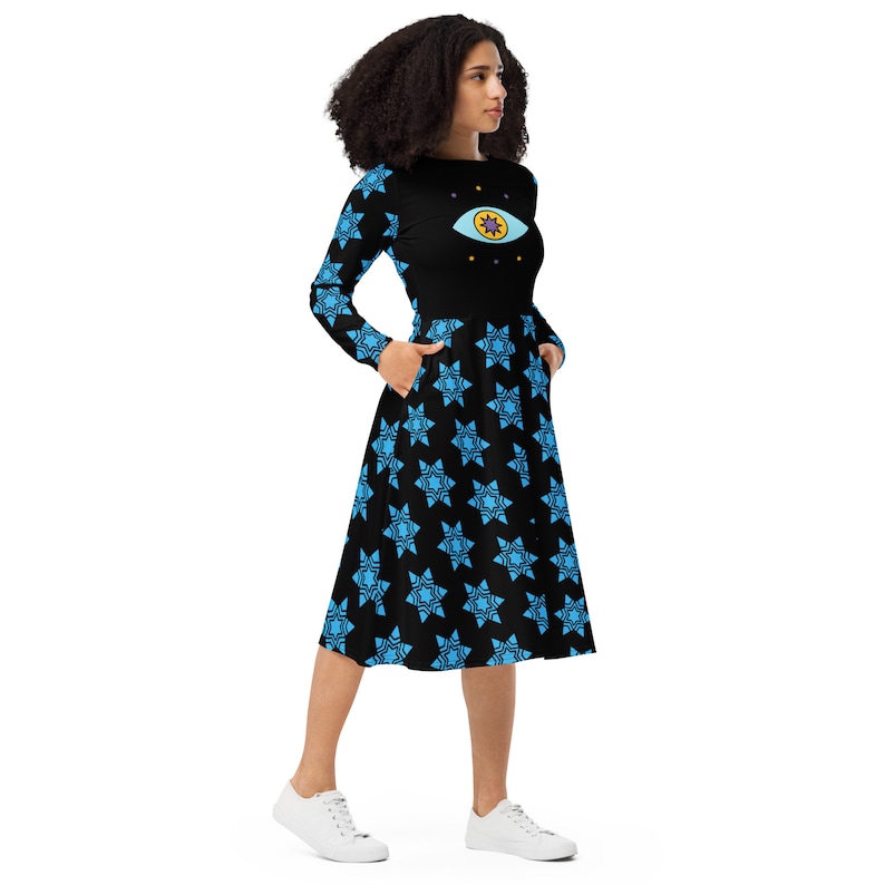 Star of David Midi Dress: Elegant Jewish Long Sleeve Outfit - Etsy ...