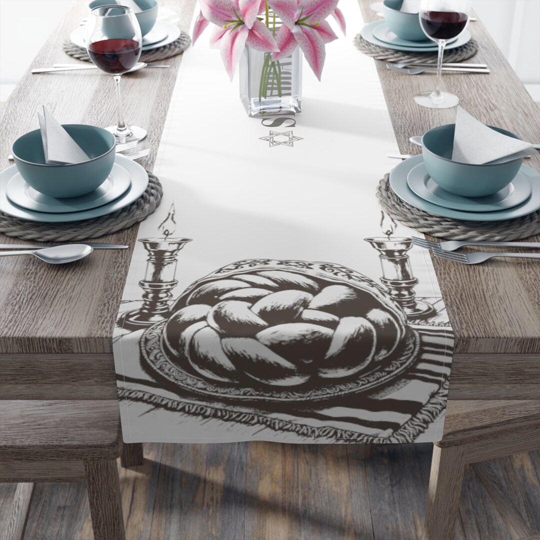 Shabbat Shalom Table Runner , Shabbat Candle Lighting Art , Jewish ...