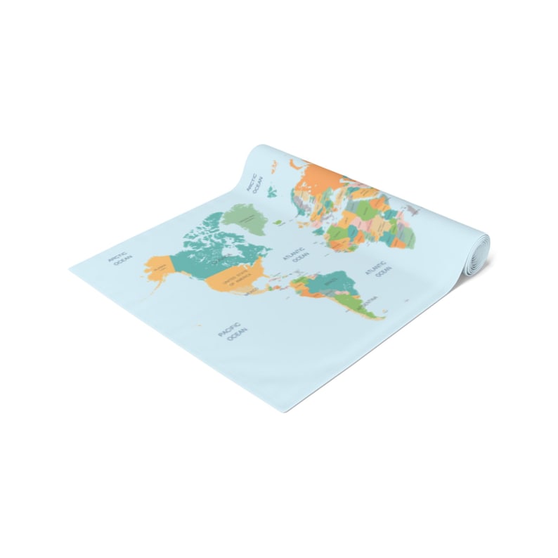 Blue World Map Table Runner , Map Table Runner, World Table Runner ...
