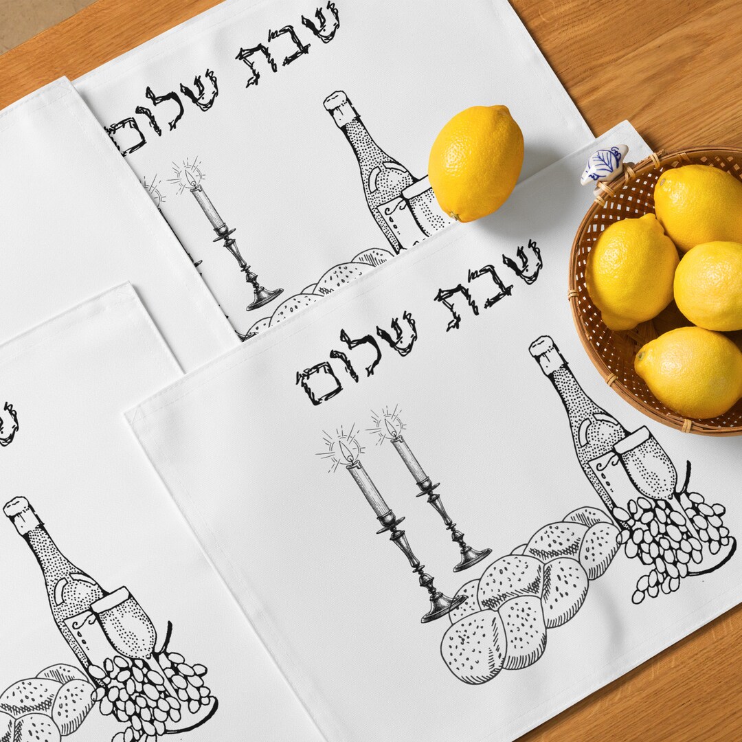 Shabbat Shalom Placemat -set Shabbat Table Setting Decoratio Yom Tov ...