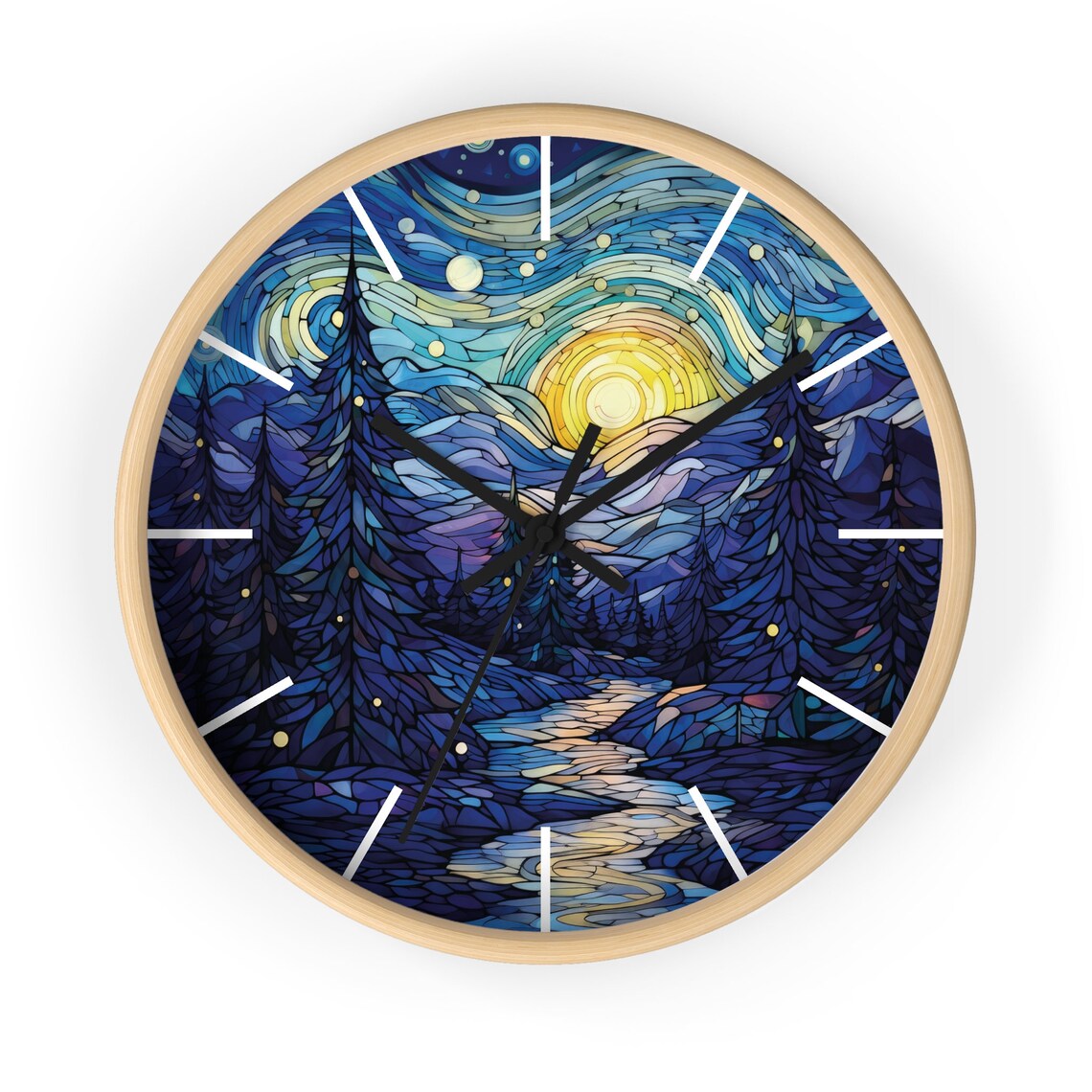 Starry Night Clock, Vincent Van Gogh Stained Glass Style Wooden Wall ...