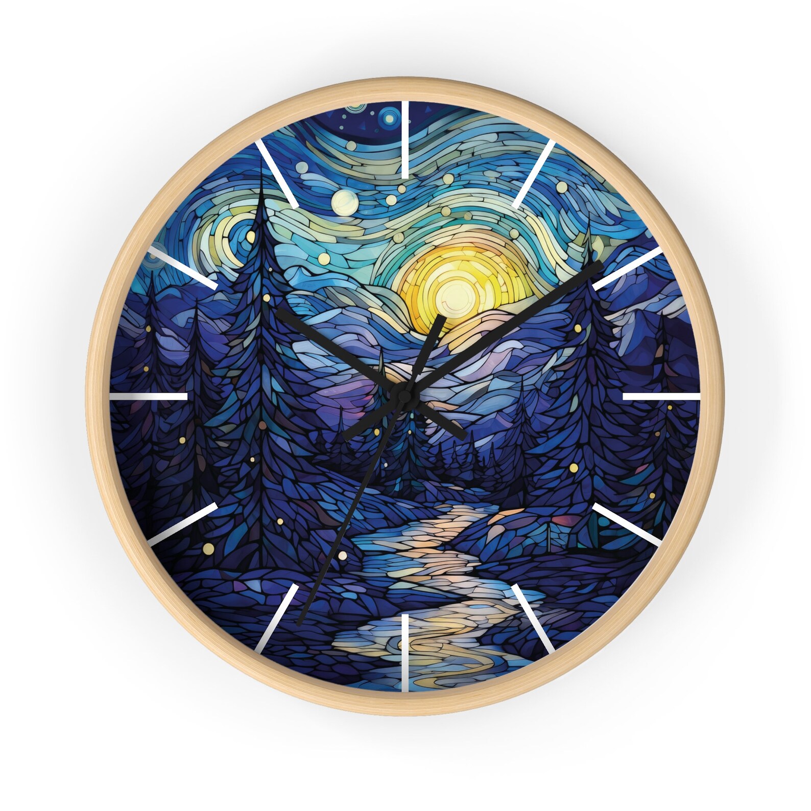 Starry Night Clock, Vincent Van Gogh Stained Glass Style Wooden Wall ...