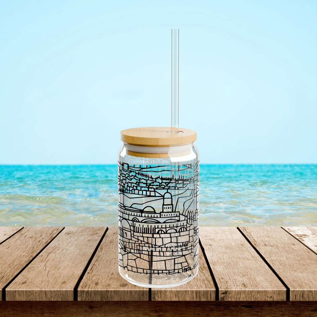 Jerusalem Sipper Glass, 16oz, Line Art, Jewish Gift, Passover Gift for ...
