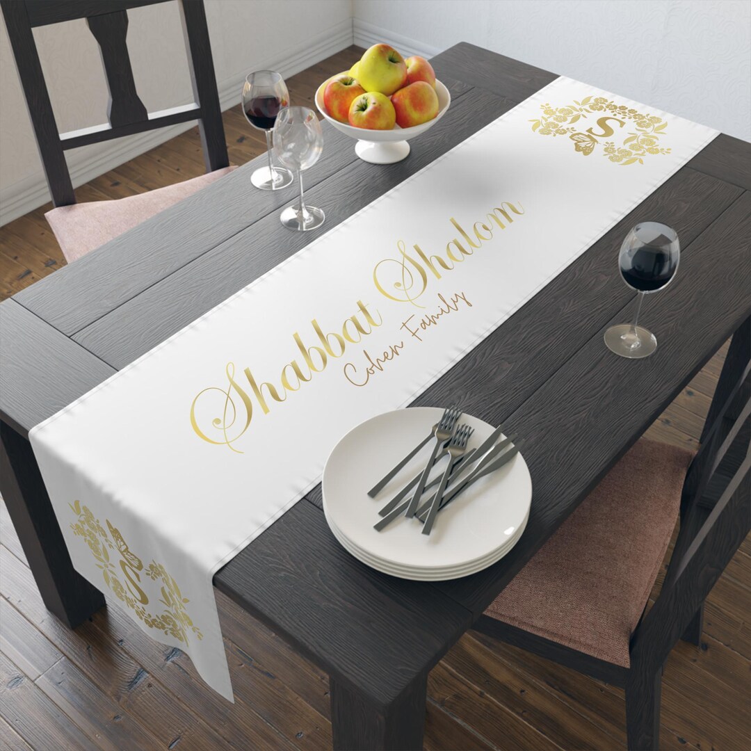 Shabbat Shalom Table Runner, Cotton & Poly Blend, Jewish Holiday Decor ...