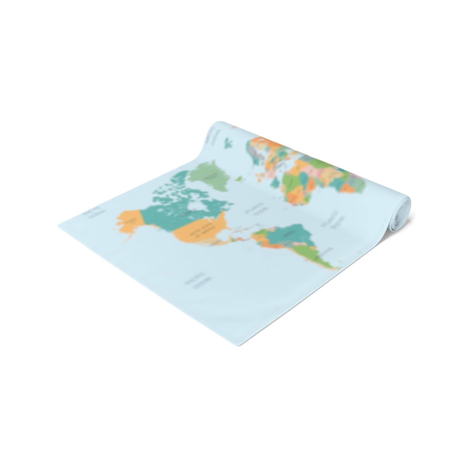 Blue World Map Table Runner Map Table Runner World Table - Etsy