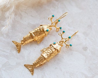 Fish Model Earrings,turquoise Earrigs,handmade Earrings,dangling ...