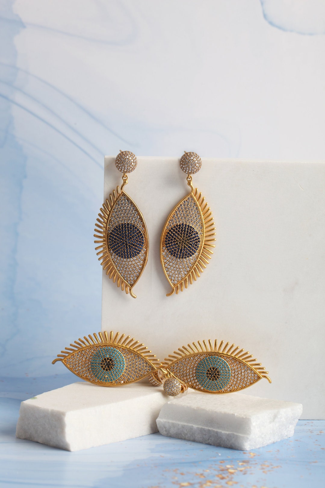 Evil Eye Earrings, Crystal Evil Eye Drop Earrings, Eye Earrings, Eye ...