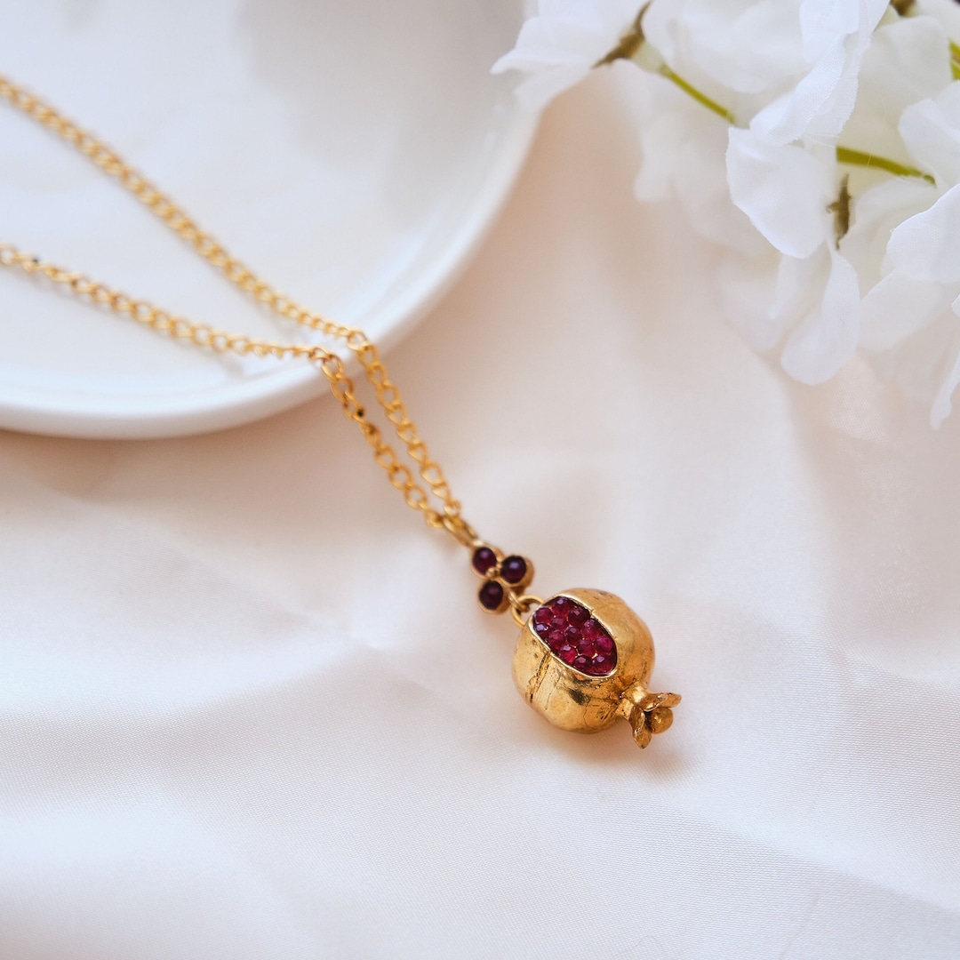 Handmade Pomegranate Necklace: Turkish Gold Jewelry With Pearl Accent ...