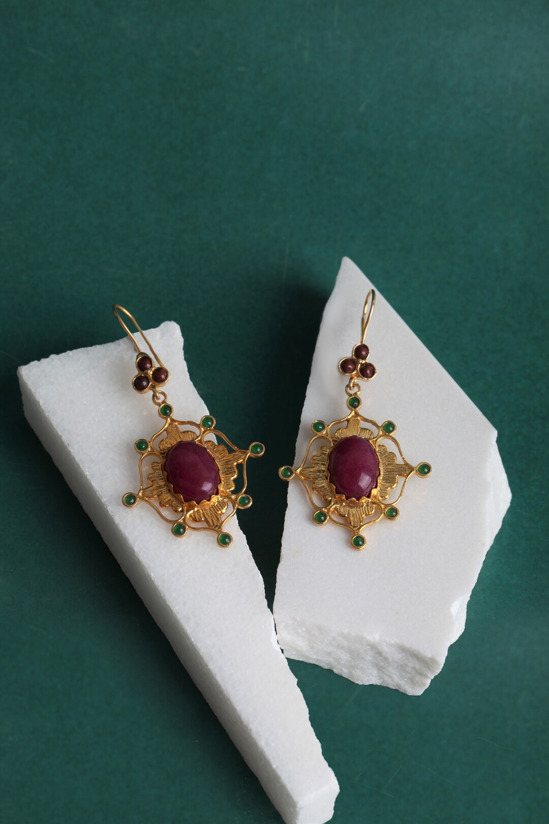 Handmade Authentic Earrings, Red Chandelier Earrings, Red Stone ...