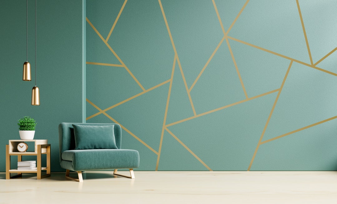 Gold Lines Wall Decals, Decorative Vinyl Golden Lines, Geometric Lines ...