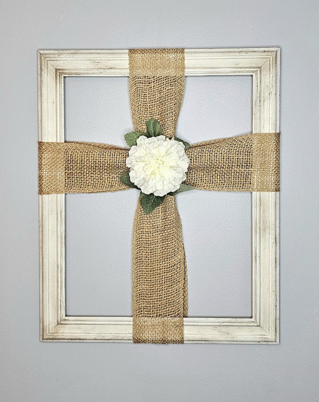 Burlap Cross, Picture Frame Cross, Easter Cross, Burlap Cross Wall ...