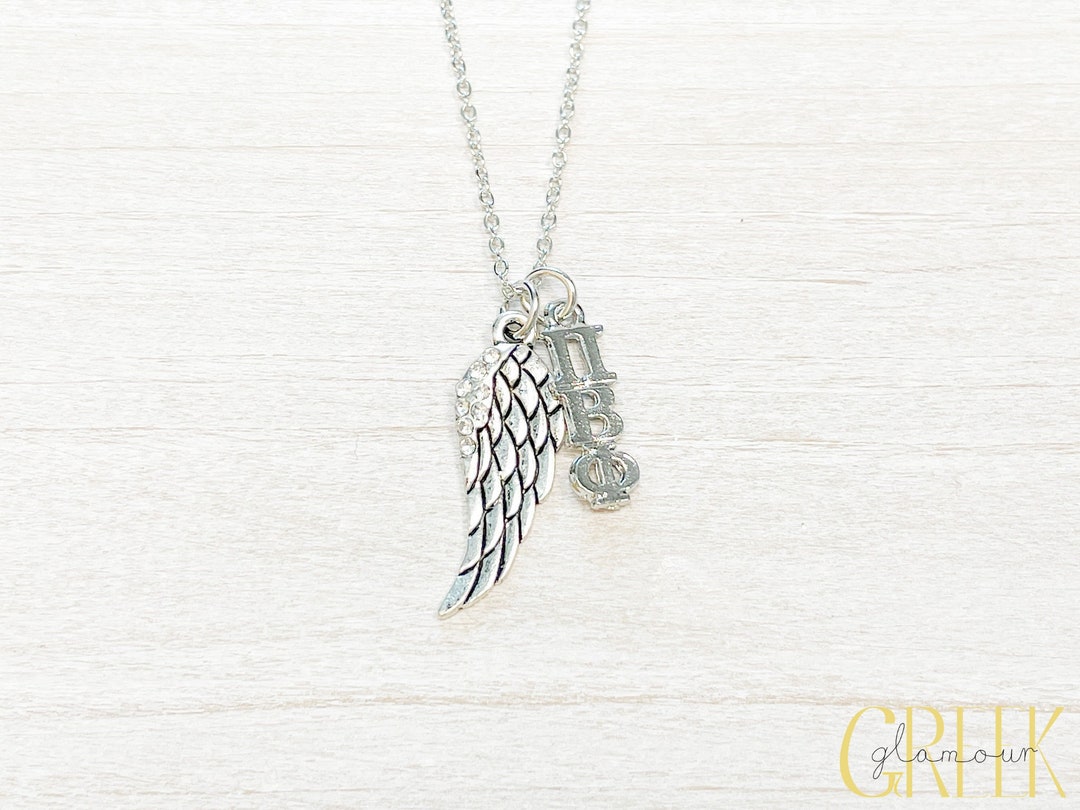 Pi Beta Phi Sorority Crystal Angel Wing and Drop Lavalier Necklace (pi ...