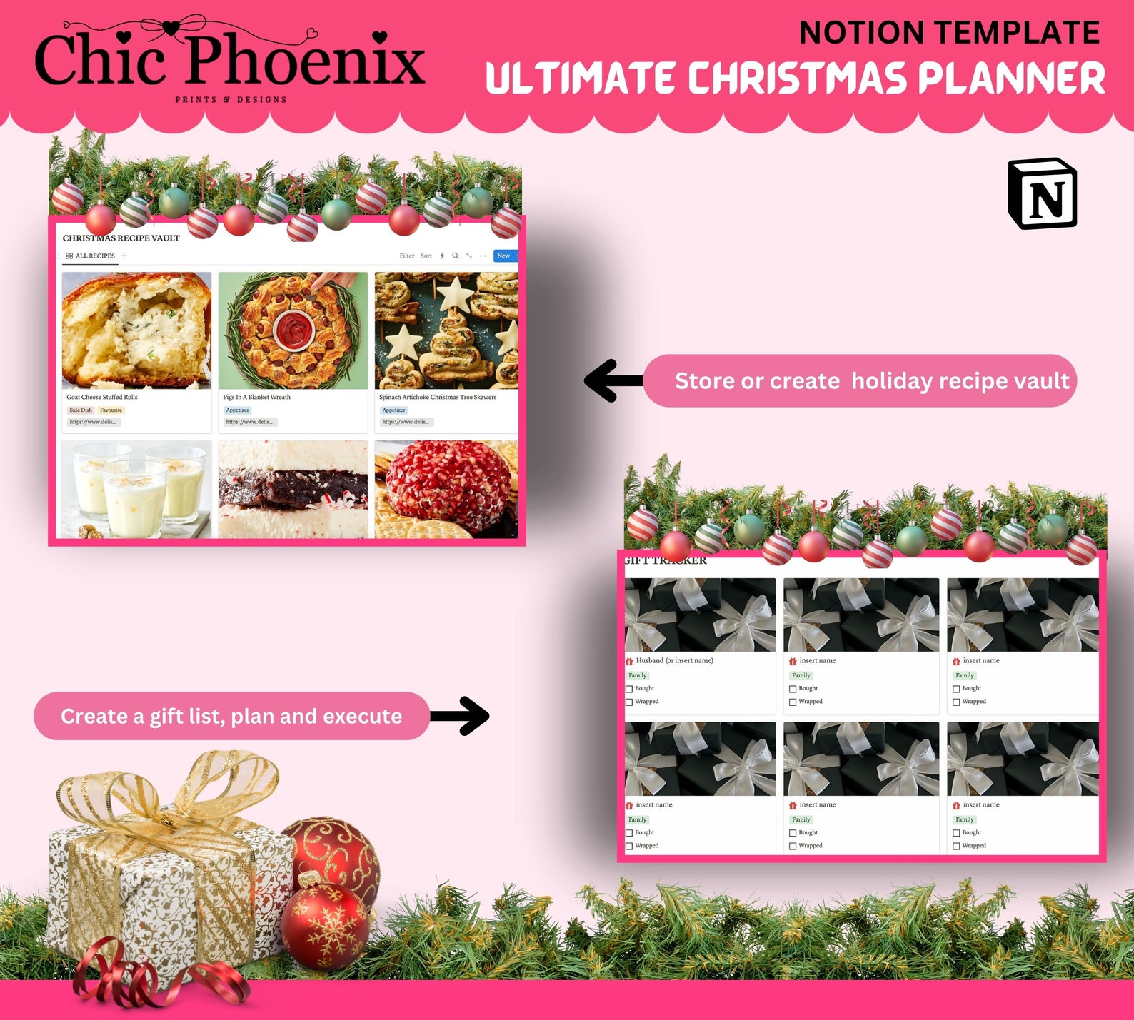 Notion Christmas Planner, Budget Gift Tracker Menu Decorating Planner ...