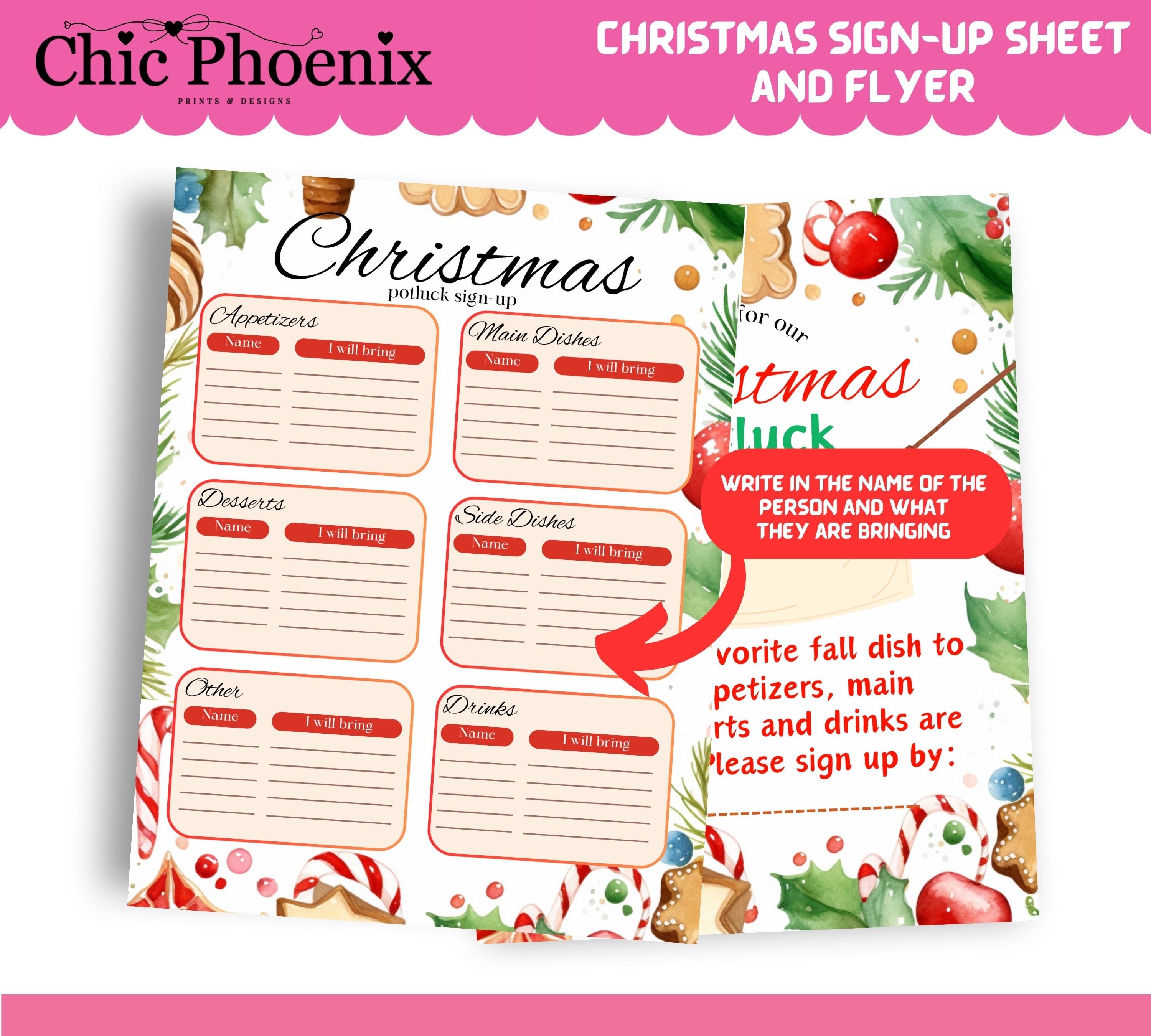 EDITABLE Christmas Potluck Invitation and Signup Sheet, Christmas ...