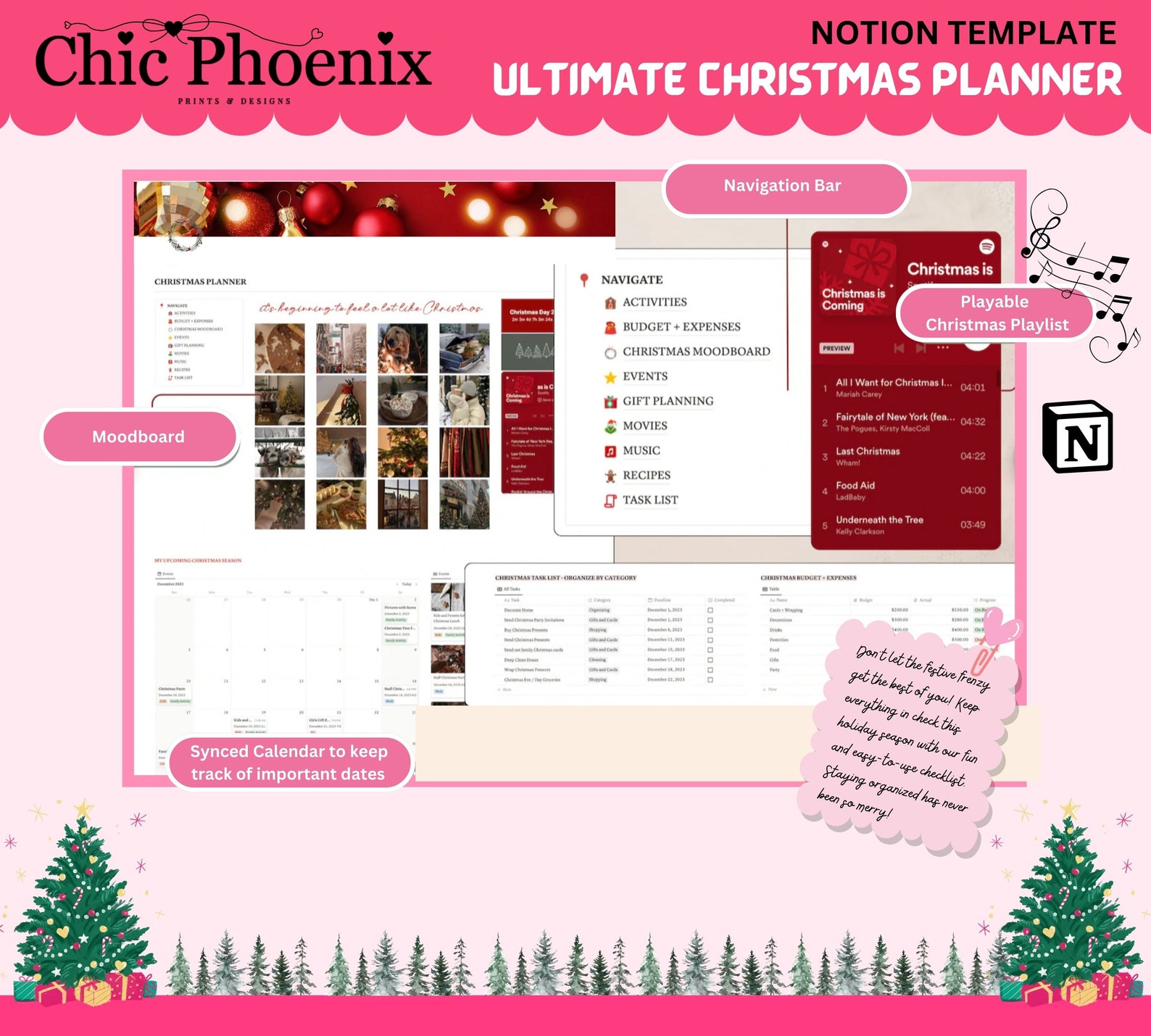 Notion Christmas Planner, Budget Gift Tracker Menu Decorating Planner ...