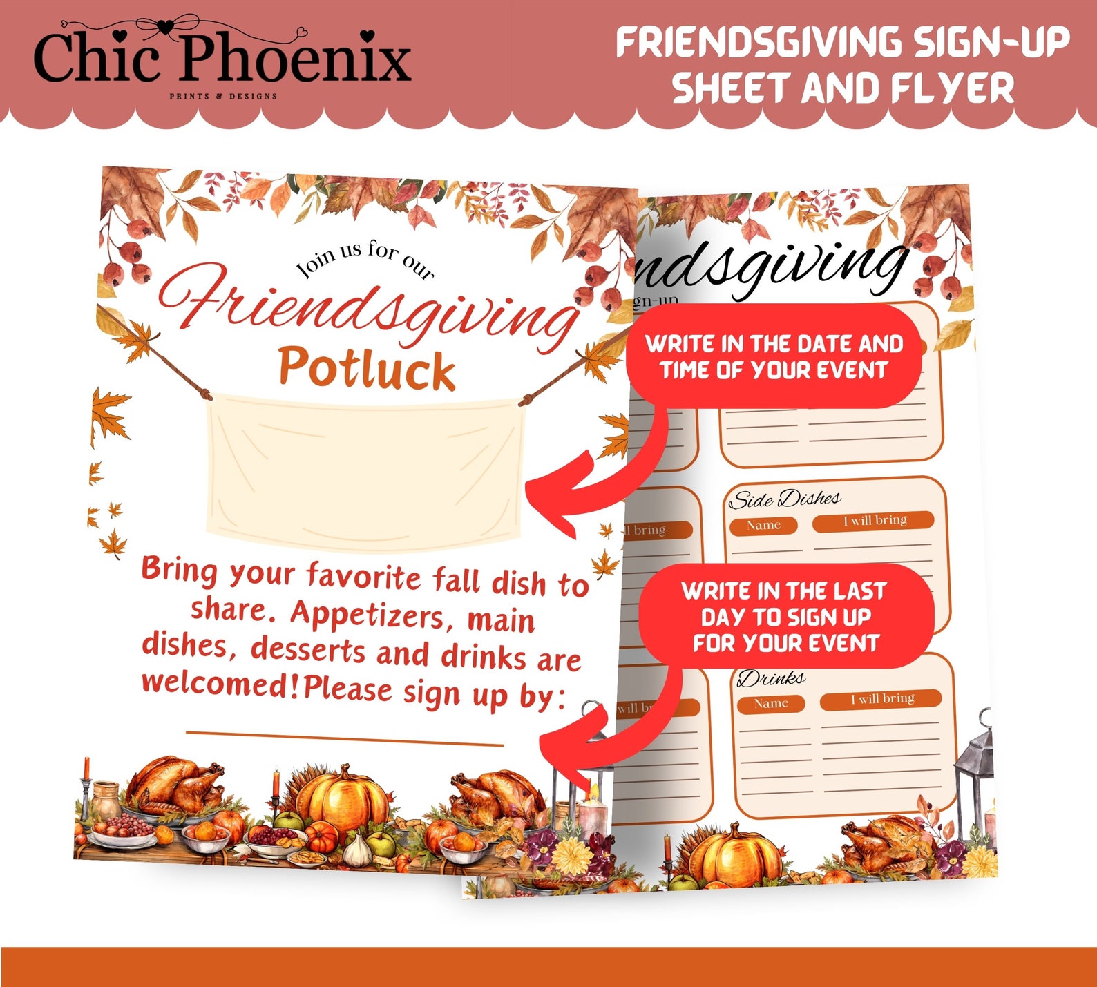 EDITABLE Friendsgiving Potluck Invitation and Signup Sheet ...