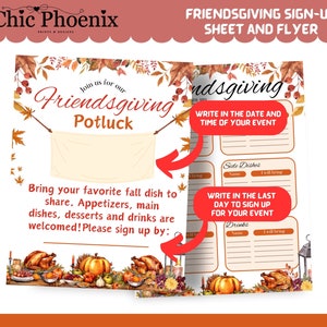 EDITABLE Friendsgiving Potluck Invitation and Signup Sheet - Etsy