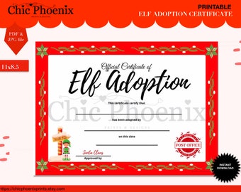 Certificate of Elf Adoption Christmas Theme Ready to Print - Etsy