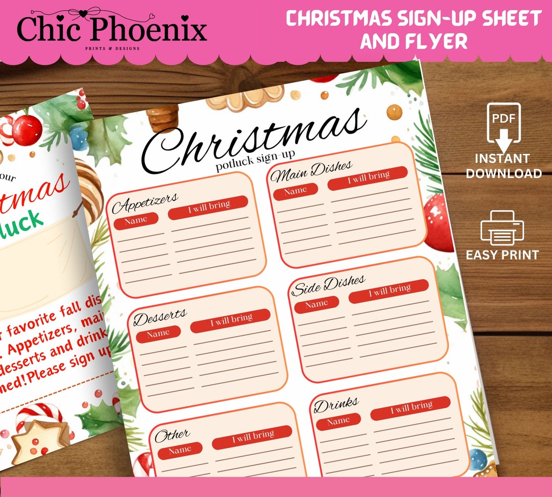 EDITABLE Christmas Potluck Invitation and Signup Sheet, Christmas ...