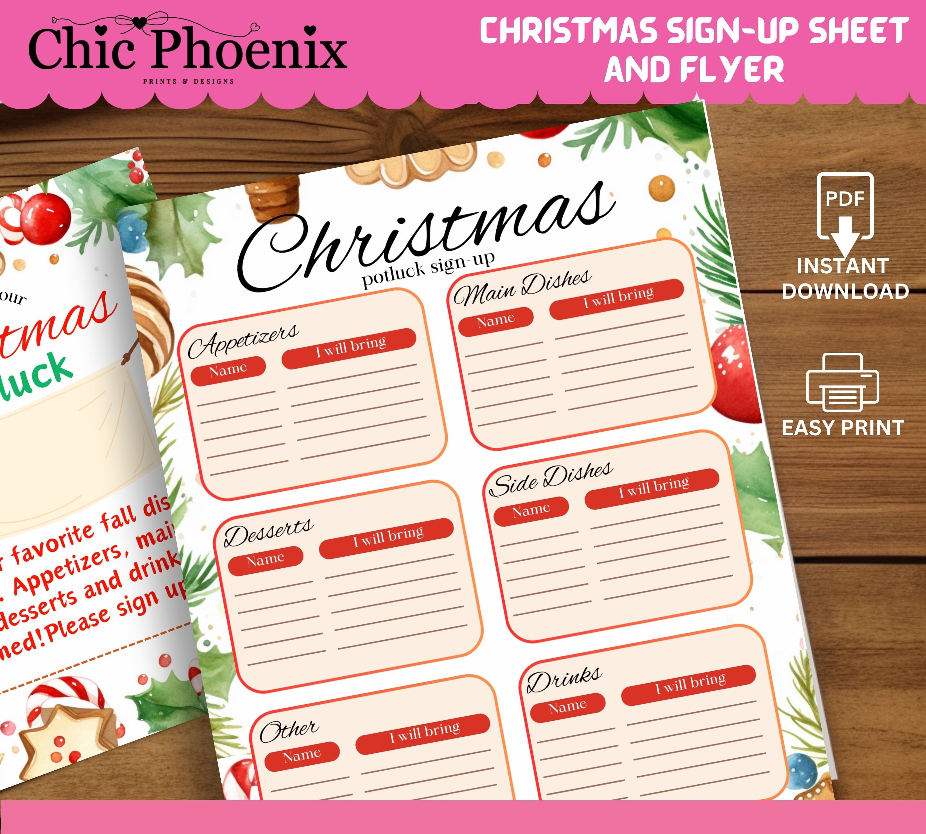 EDITABLE Christmas Potluck Invitation and Signup Sheet, Christmas ...