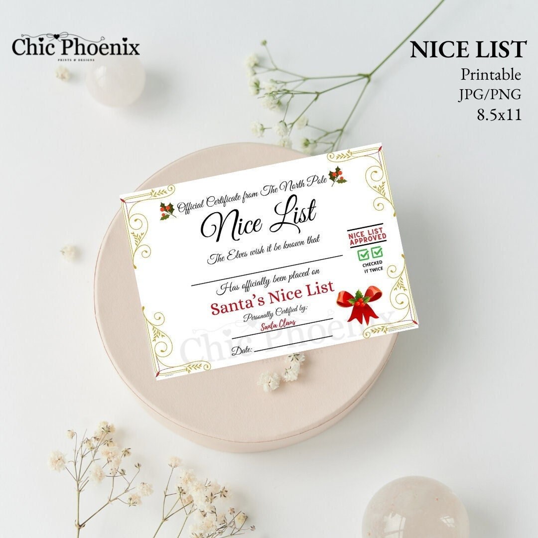 Santa Nice List Certificate Printable, Official Letter From Santa ...