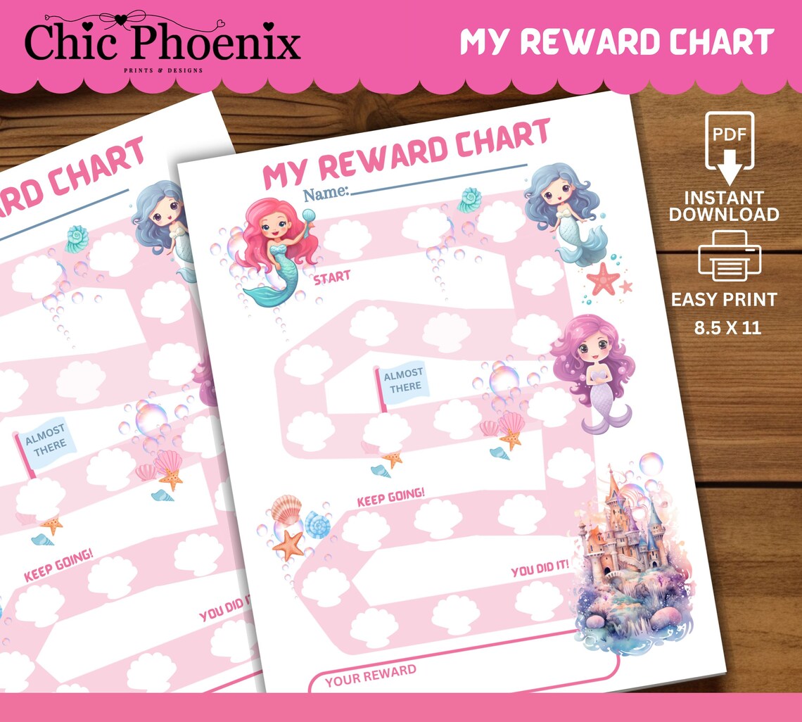 Mermaid Reward Chart | Daily Chore Chart | Kids Routine Sticker Chart ...