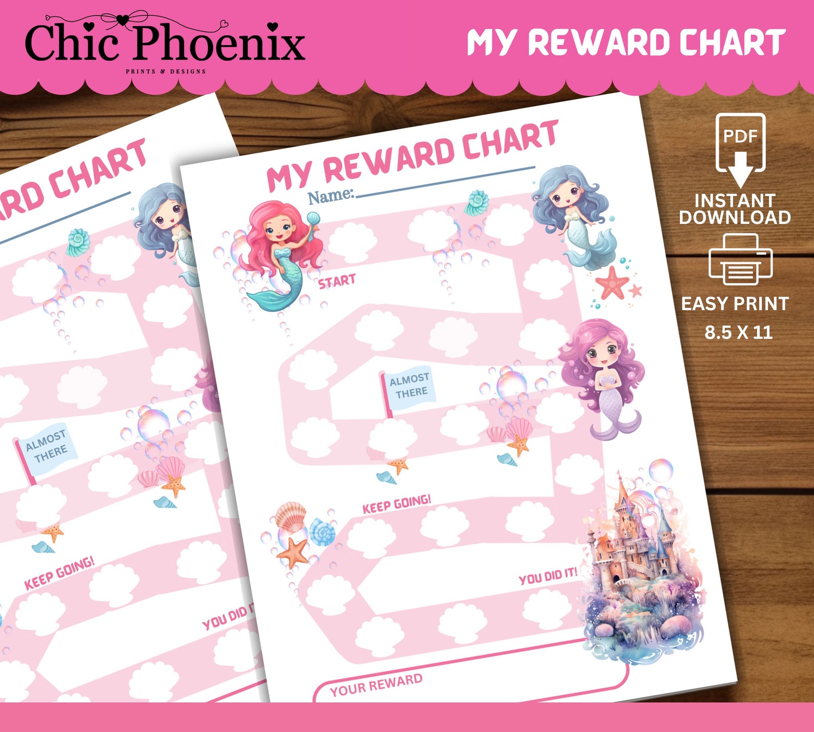 Mermaid Reward Chart | Daily Chore Chart | Kids Routine Sticker Chart ...