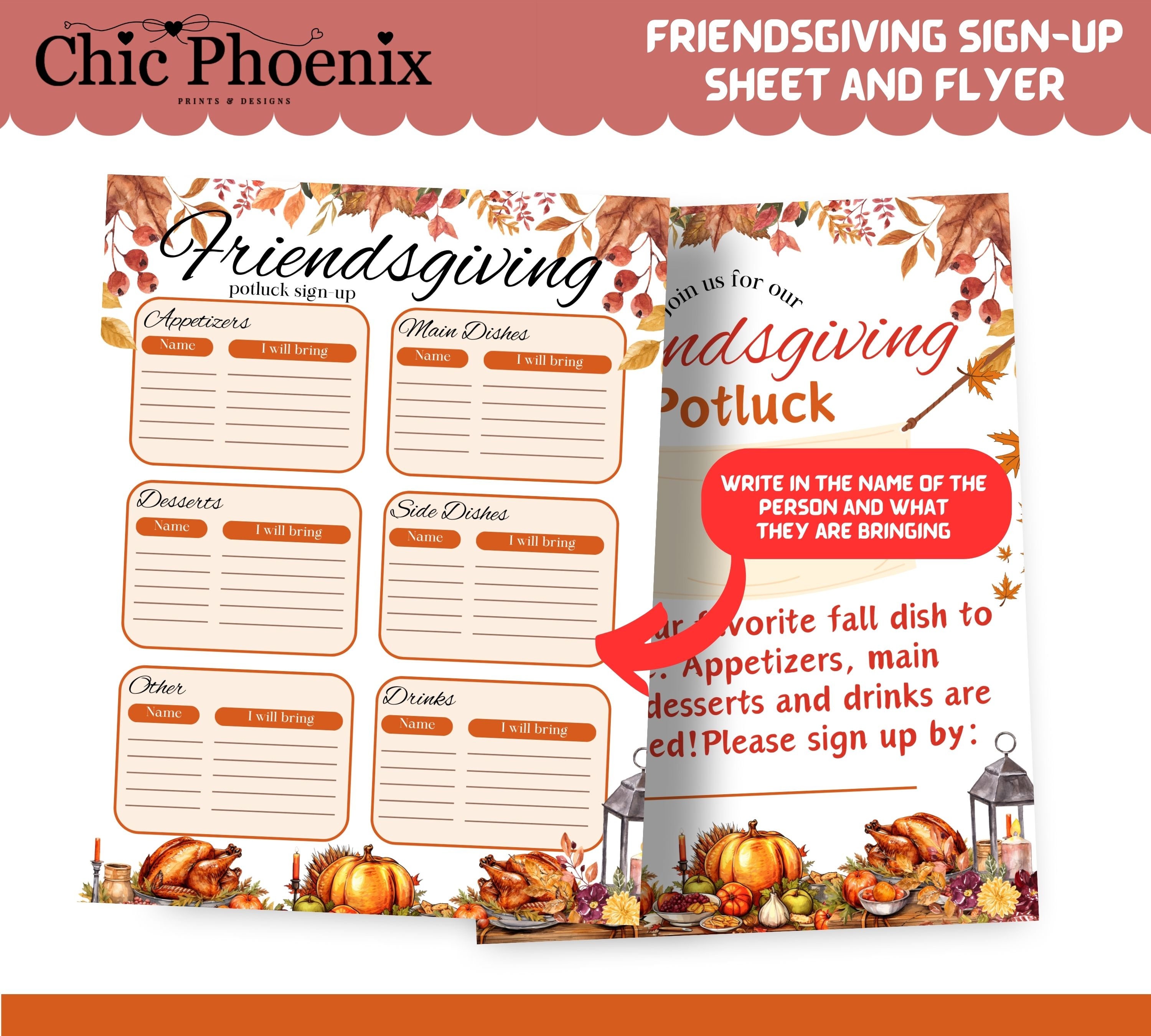 EDITABLE Friendsgiving Potluck Invitation and Signup Sheet ...