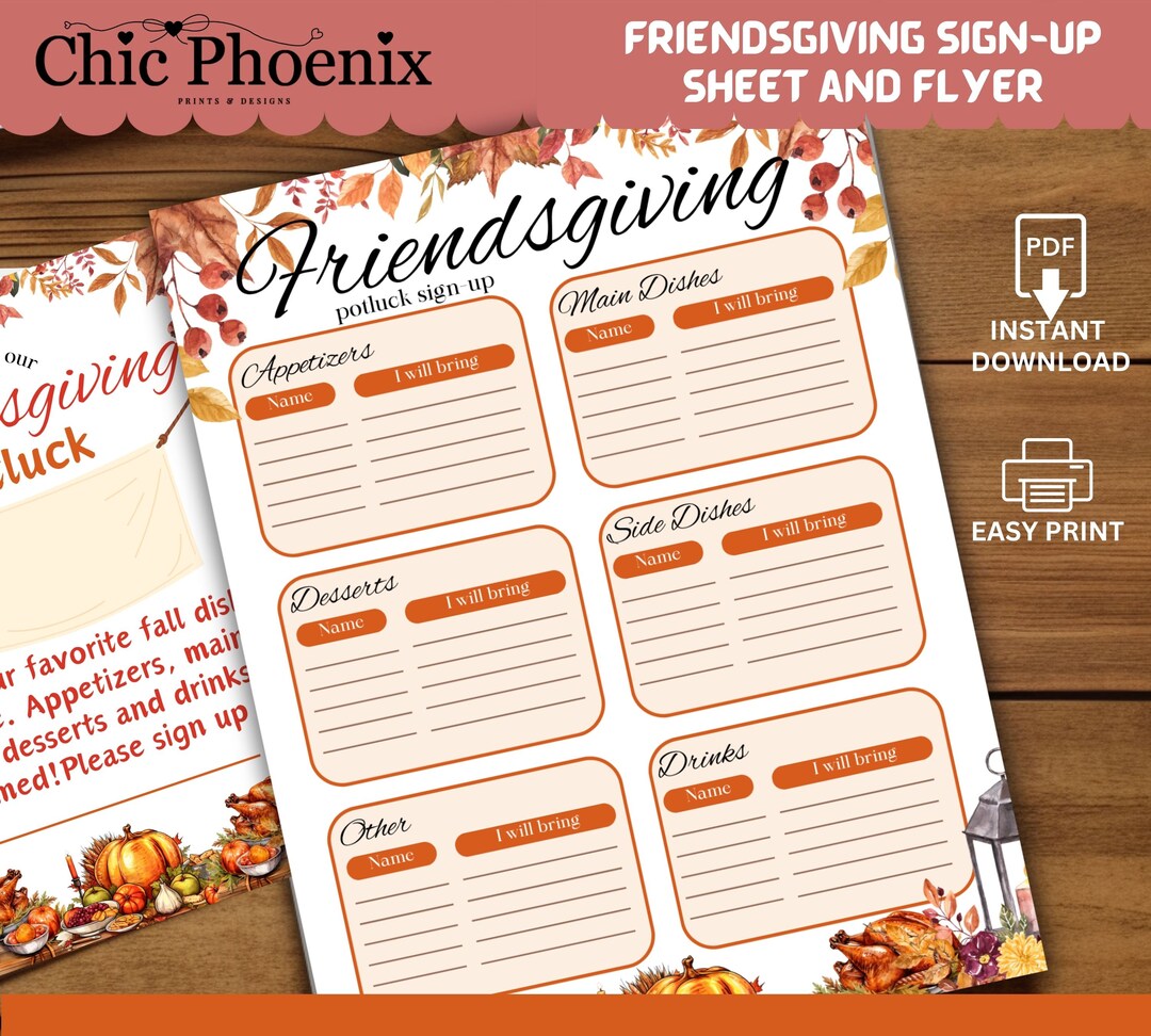 EDITABLE Friendsgiving Potluck Invitation and Signup Sheet ...